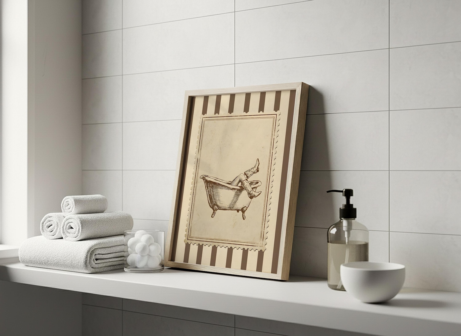 Western Cowgirl Clawfoot Bathtub Trendy Stamp Print / Women Vintage ...