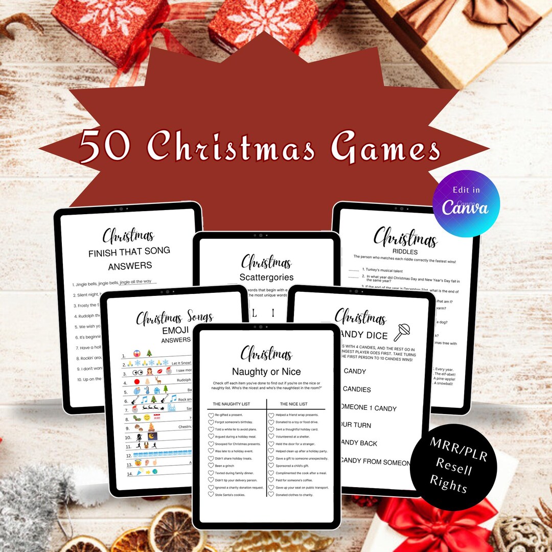 50 Christmas Party Games Pack Printable Trivia Charades Bingo Quiz and ...