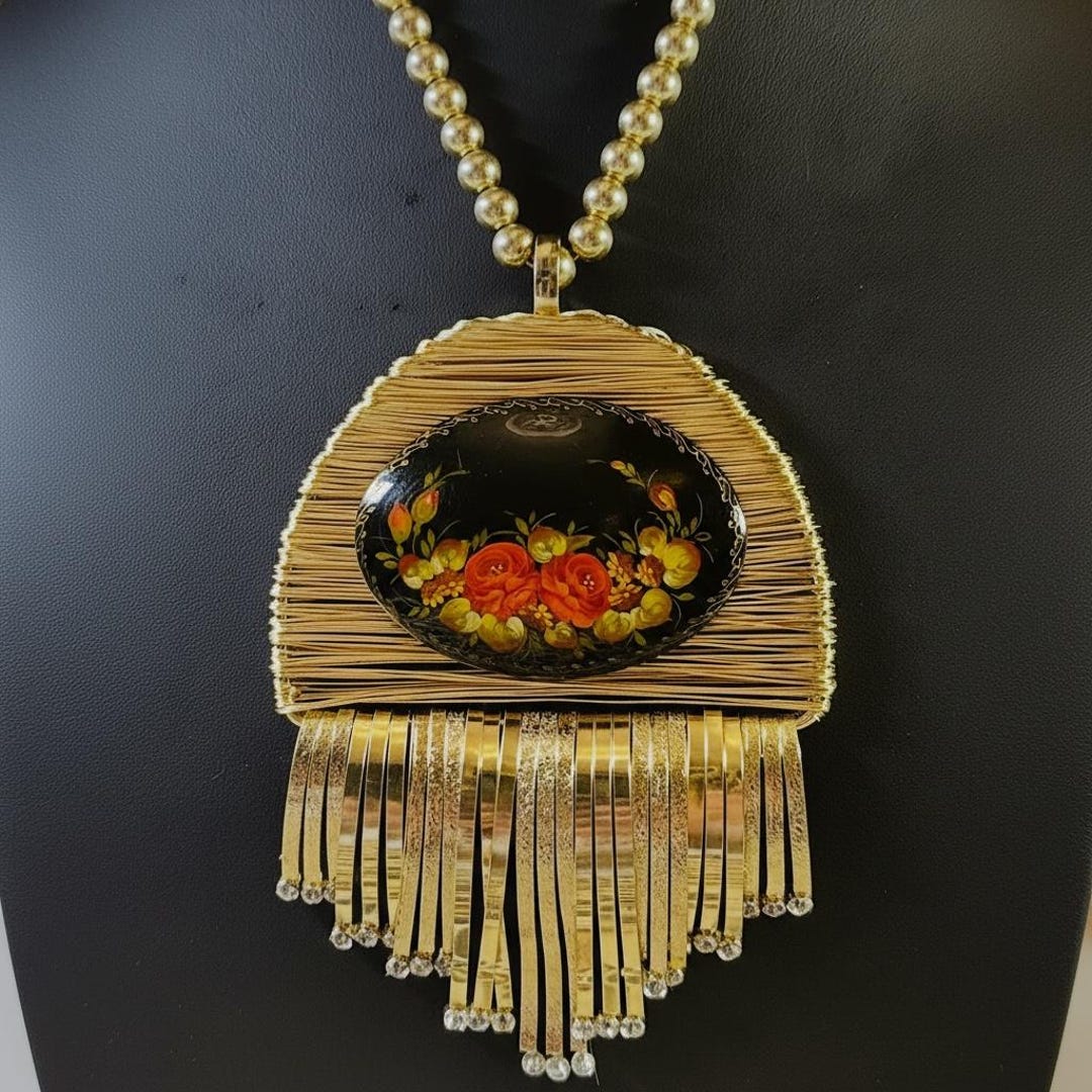 The Anya Necklace | 1996 Hand-painted Russian Lacquer Pendant | Vintage ...