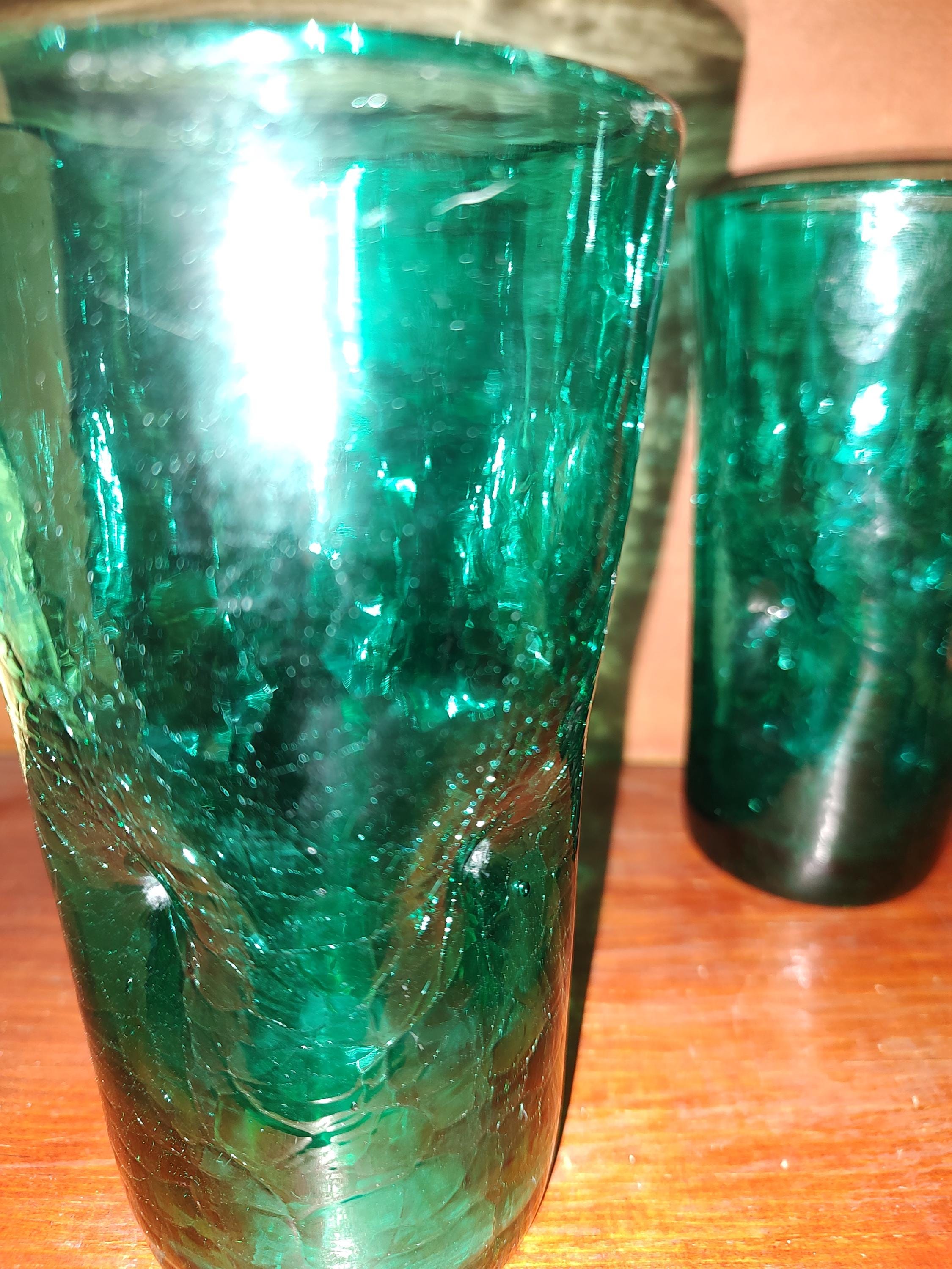 Lot of 4 Vintage Blenko Crackle Pinch Drinking Glasses Aqua - Etsy