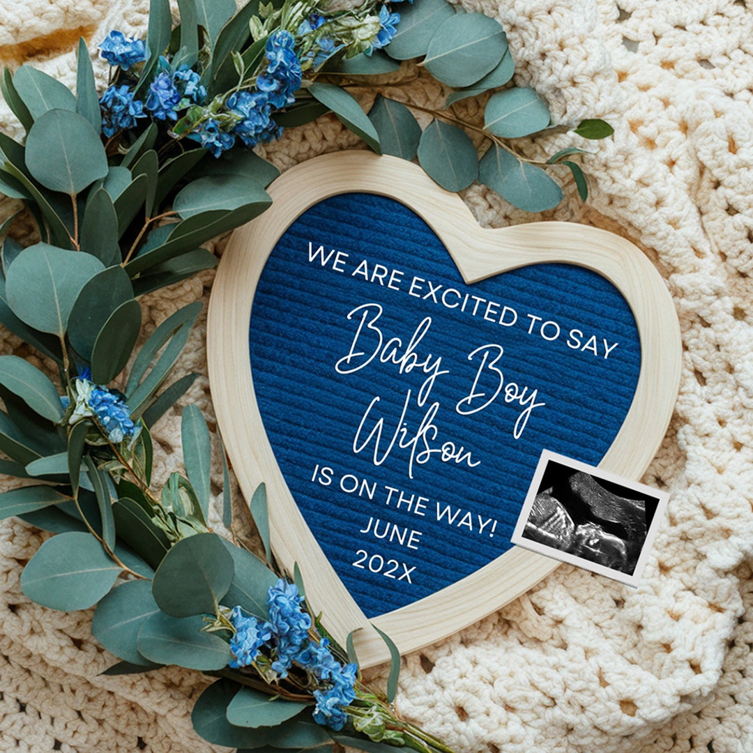 Baby Boy Digital Pregnancy Announcement Reveal Blue Announcement Cute ...