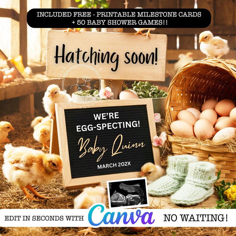 Chicken Farm Baby Reveal: Egg-specting Announcement (digital Template ...