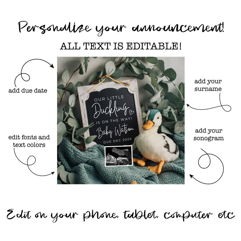 Duck Pregnancy Announcement Editable Template, Our Little Duckling ...