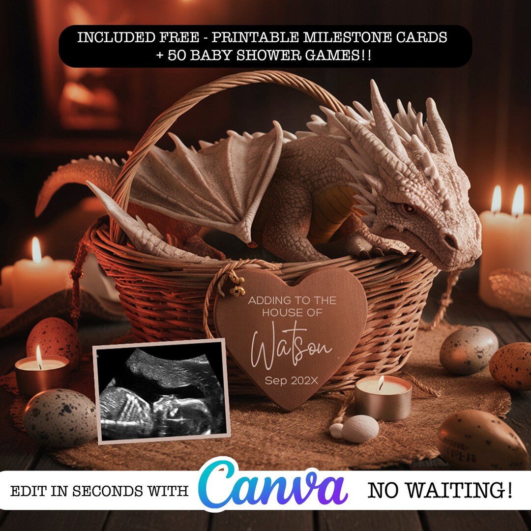 Magical Dragon Pregnancy Announcement, Digital Dragon Baby Announcement ...