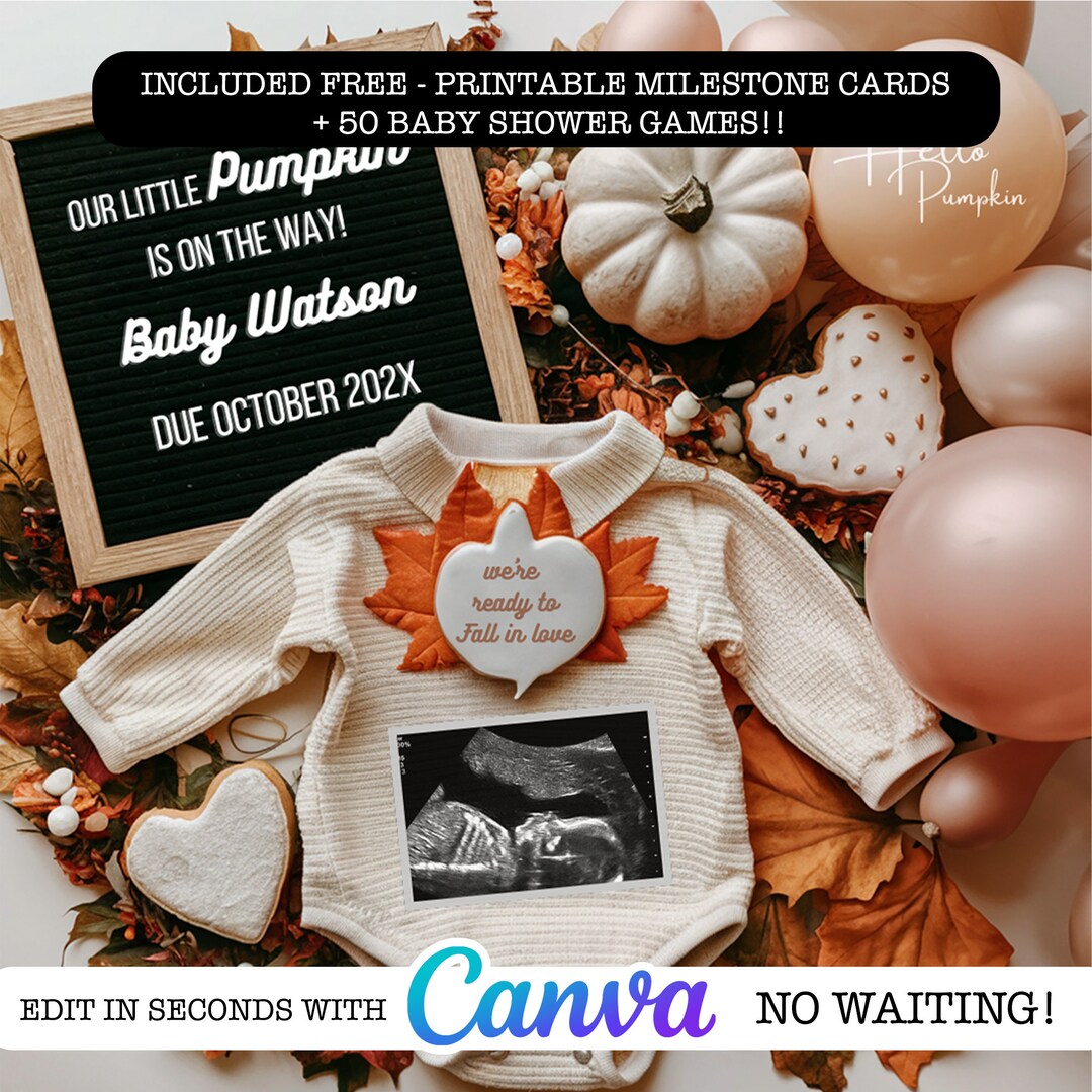 Digital Pregnancy Announcement - Fall Baby Pumpkin September October ...