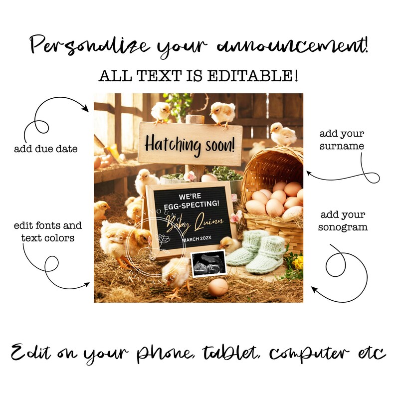 Chicken Farm Baby Reveal: Egg-specting Announcement (digital Template ...