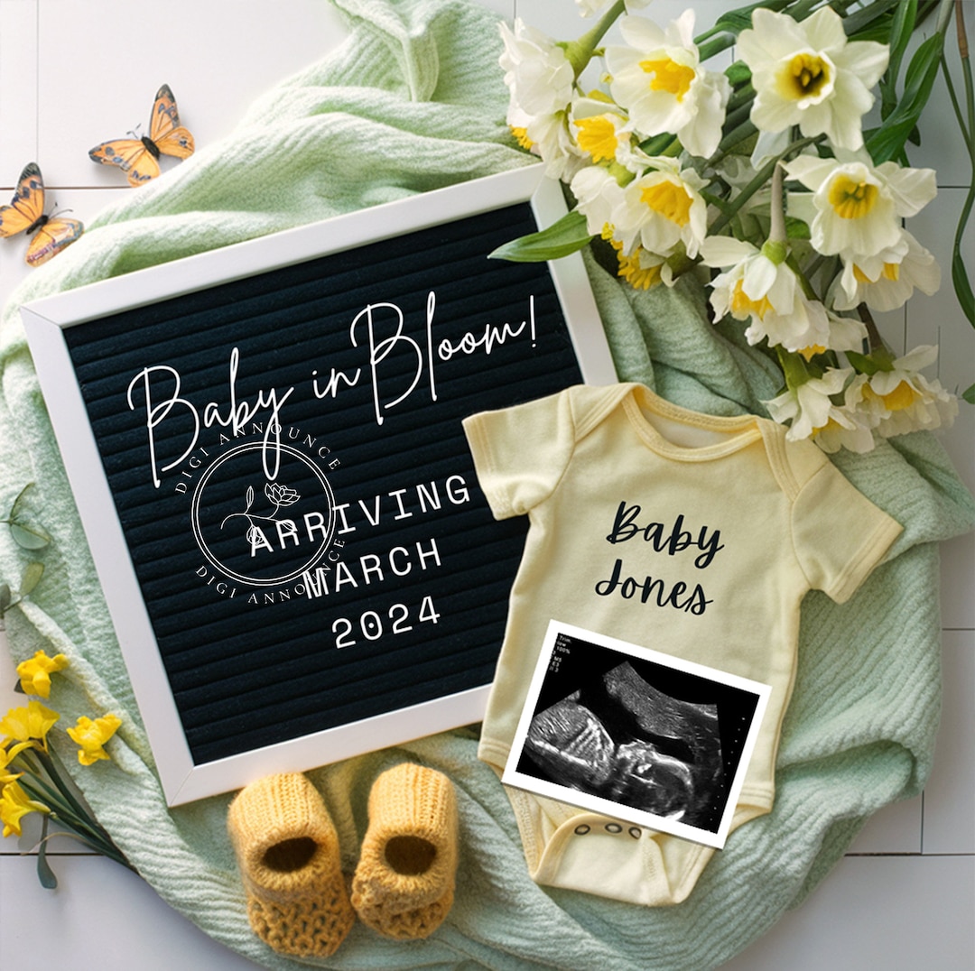 Baby in Bloom Spring Digital Pregnancy Announcement, Daffodil Baby ...