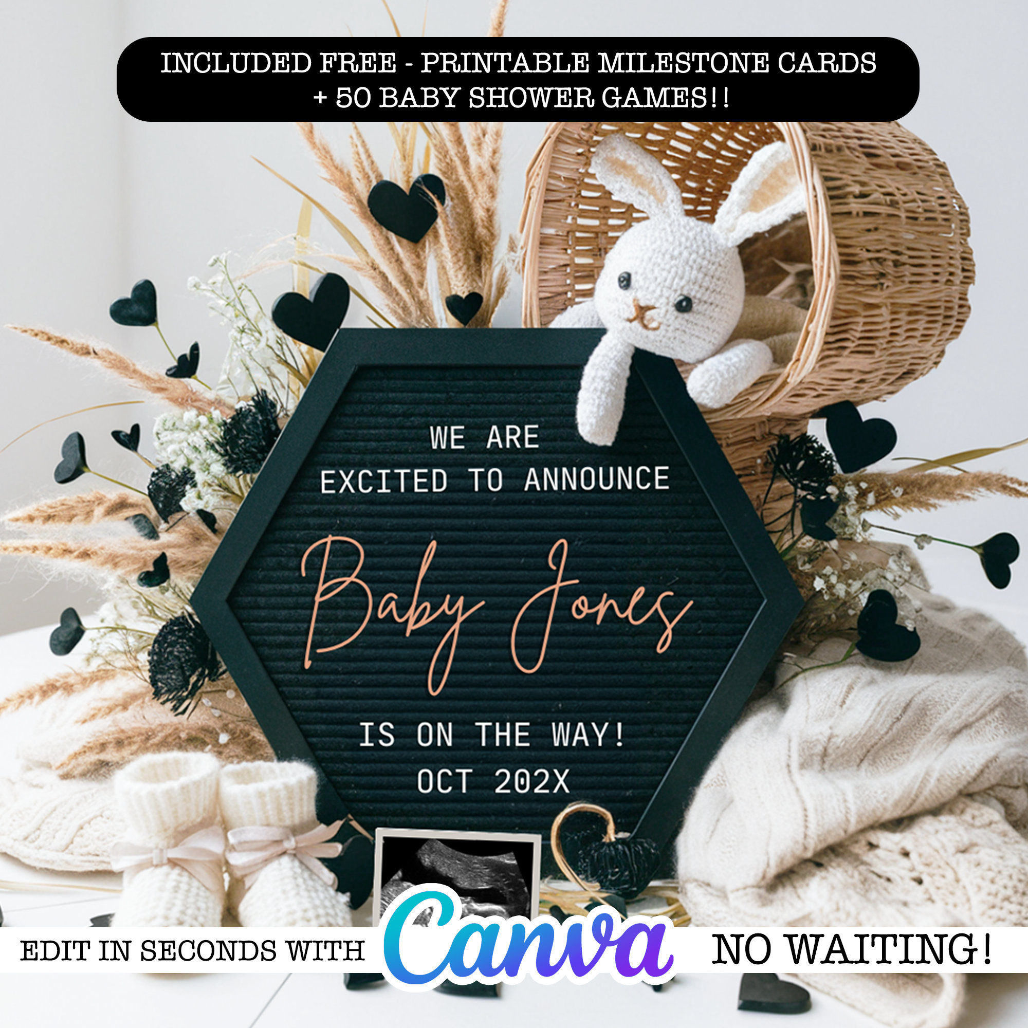Digital Pregnancy Announcement, Goth Boho Gender Neutral Baby ...
