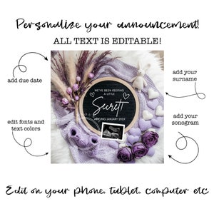 Purple Roses Baby Girl Pregnancy Announcement: Social Media Template ...