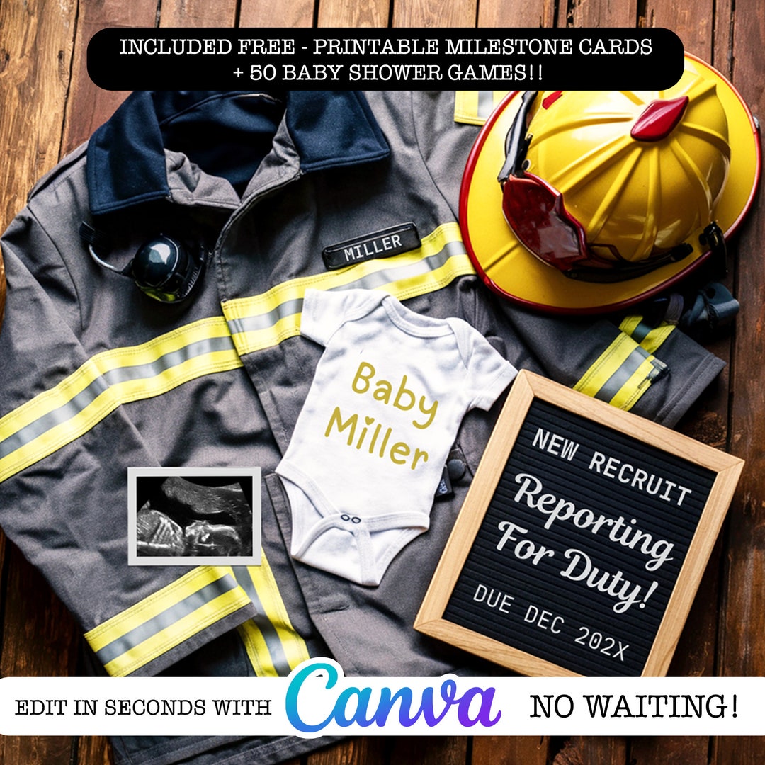 Firefighter Baby Announcement, Gender Neutral, Digital Firefighter ...