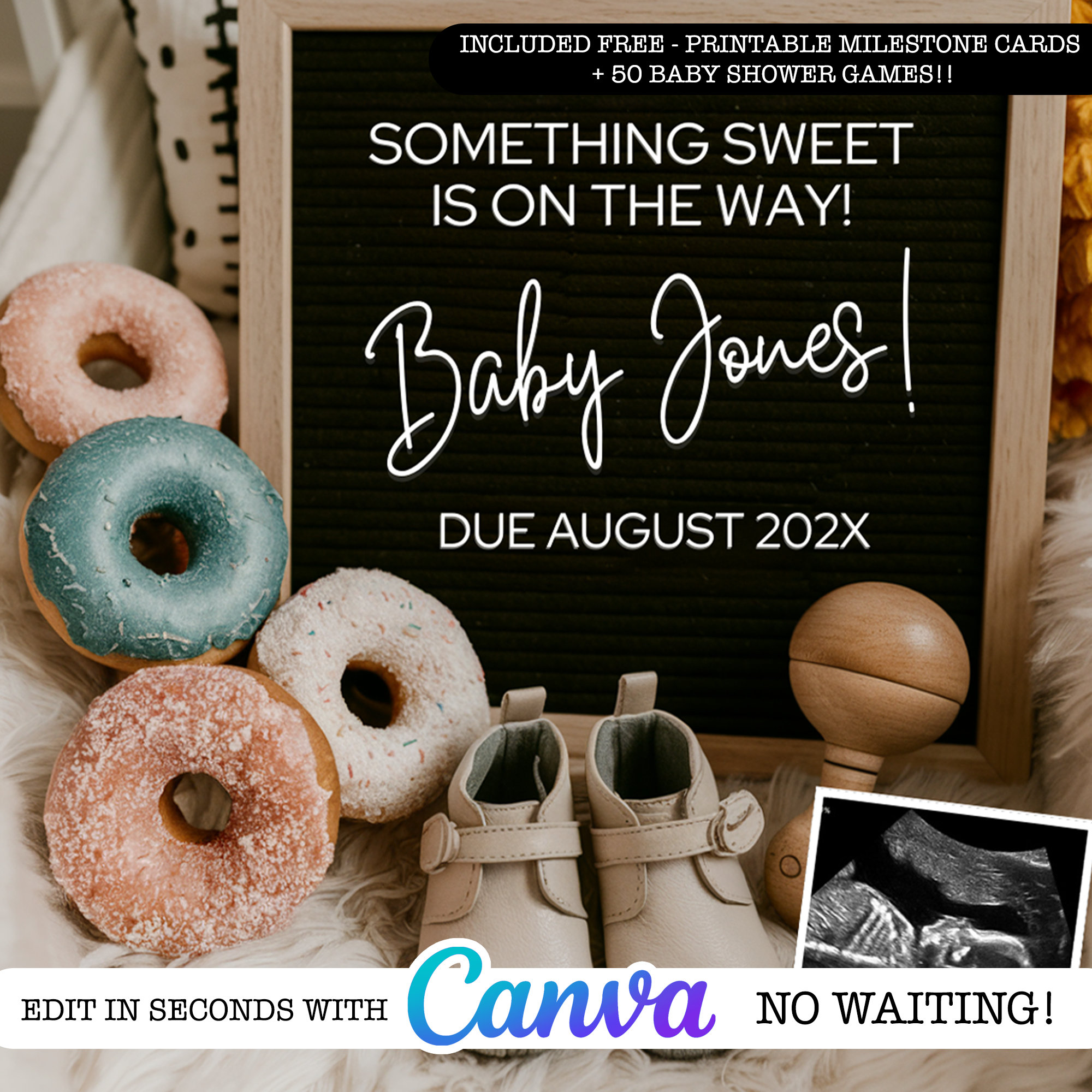 Digital Pregnancy Announcement for Social Media, Edit-yourself Birth ...