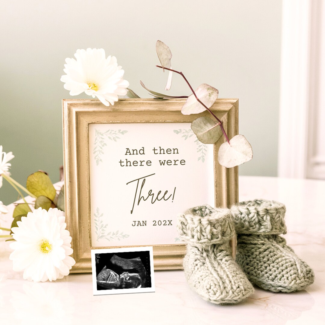 Gender Neutral Digital Pregnancy Announcement - Then There Were 3 Boho ...
