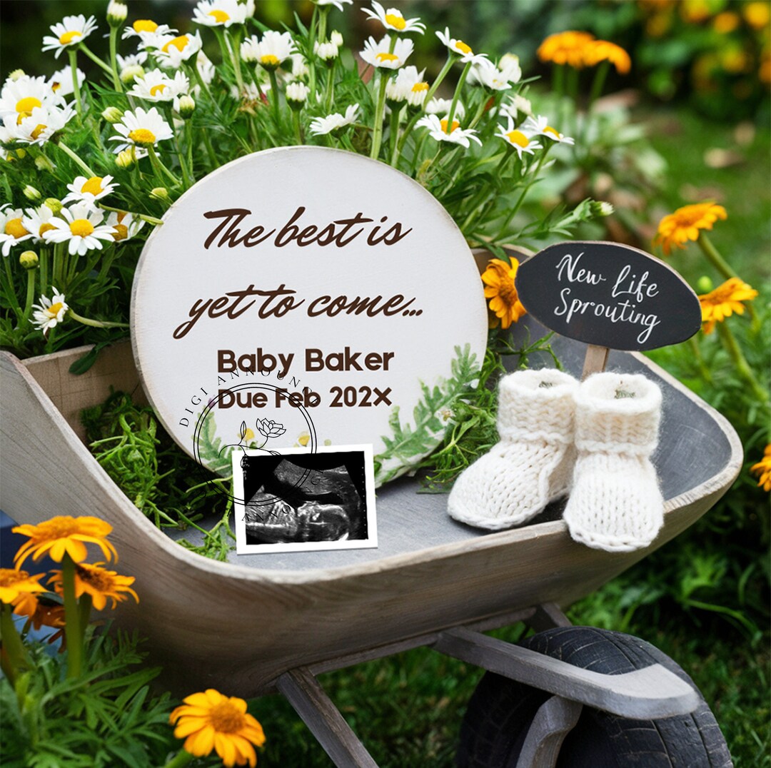 Simple Wildflower Digital Pregnancy Announcement, Growing Family Baby ...