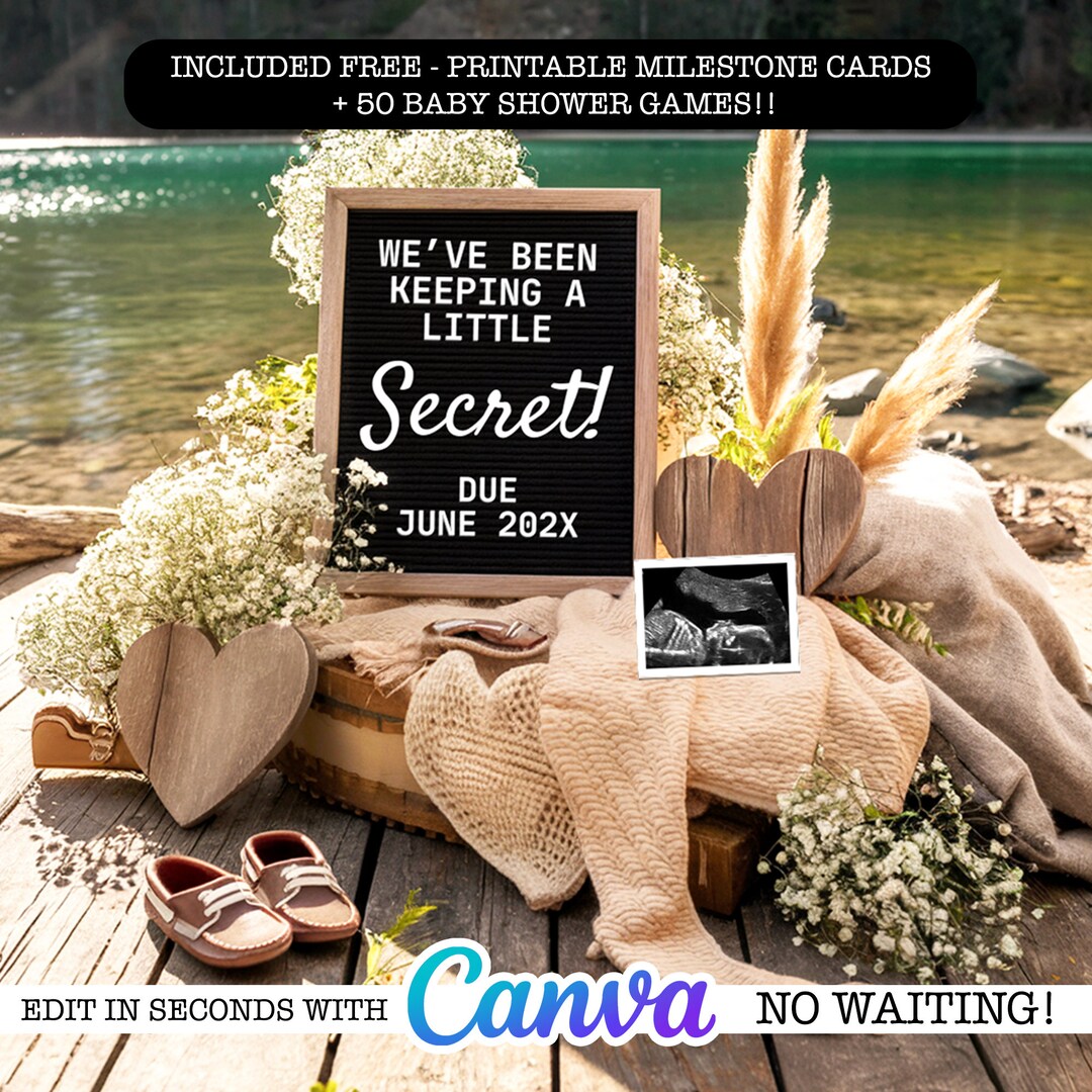 Lakeside Pregnancy Announcement, Digital Baby Announcement, Editable ...