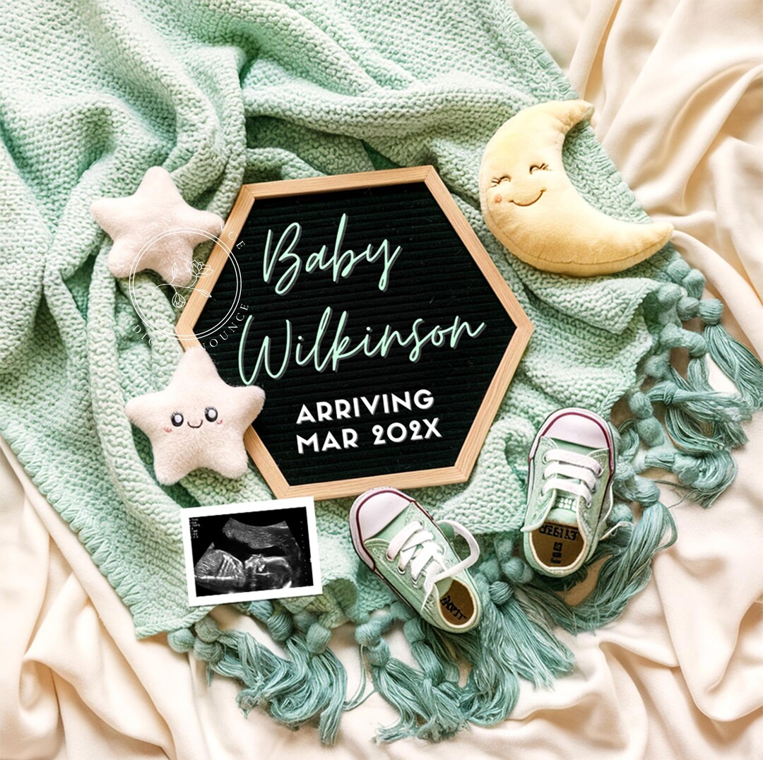 Green Gender Neutral Pregnancy Announcement Digital, Pregnancy ...