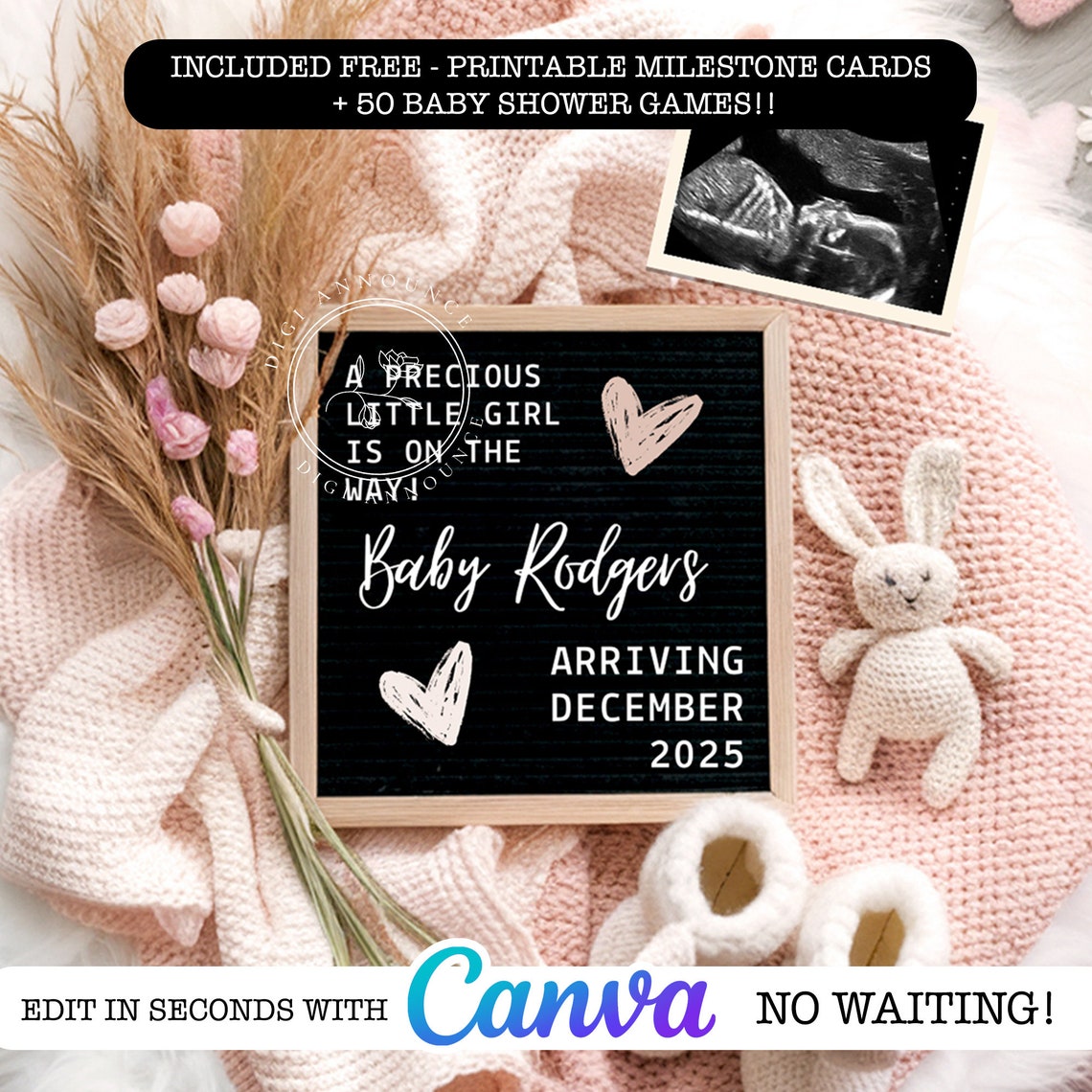 Girl Pregnancy Announcement Digital Baby Announcement Girl Gender ...