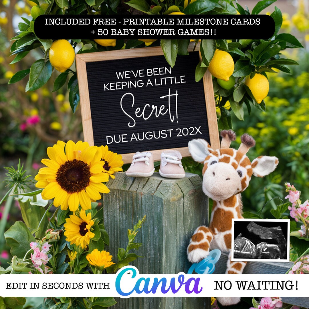 Giraffe Pregnancy Announcement Digital, Gender Neutral Safari Baby ...