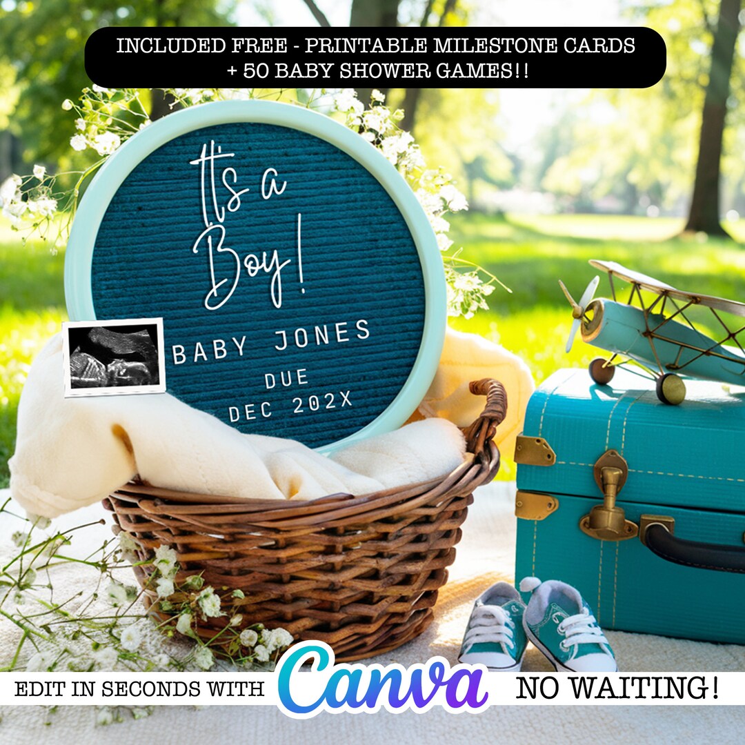 Boy Pregnancy Announcement Digital Baby Announcement Boy Gender Reveal ...