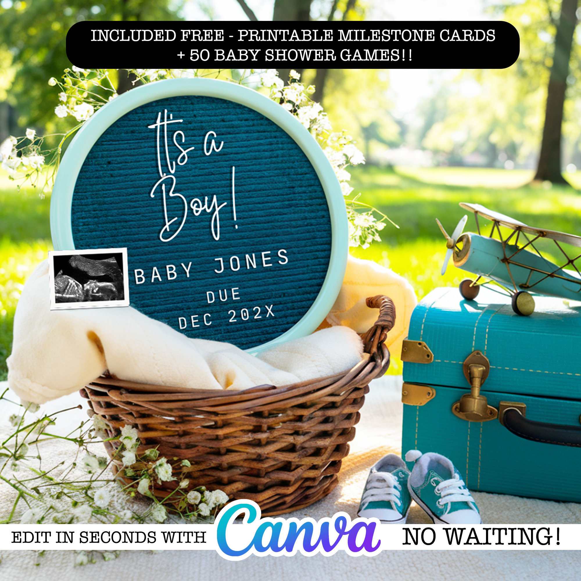 Boy Pregnancy Announcement Digital Baby Announcement Boy Gender Reveal ...