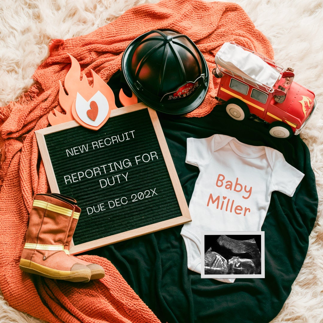 Firefighter Pregnancy Announcement, Digital Firefighter Baby Boy Reveal ...