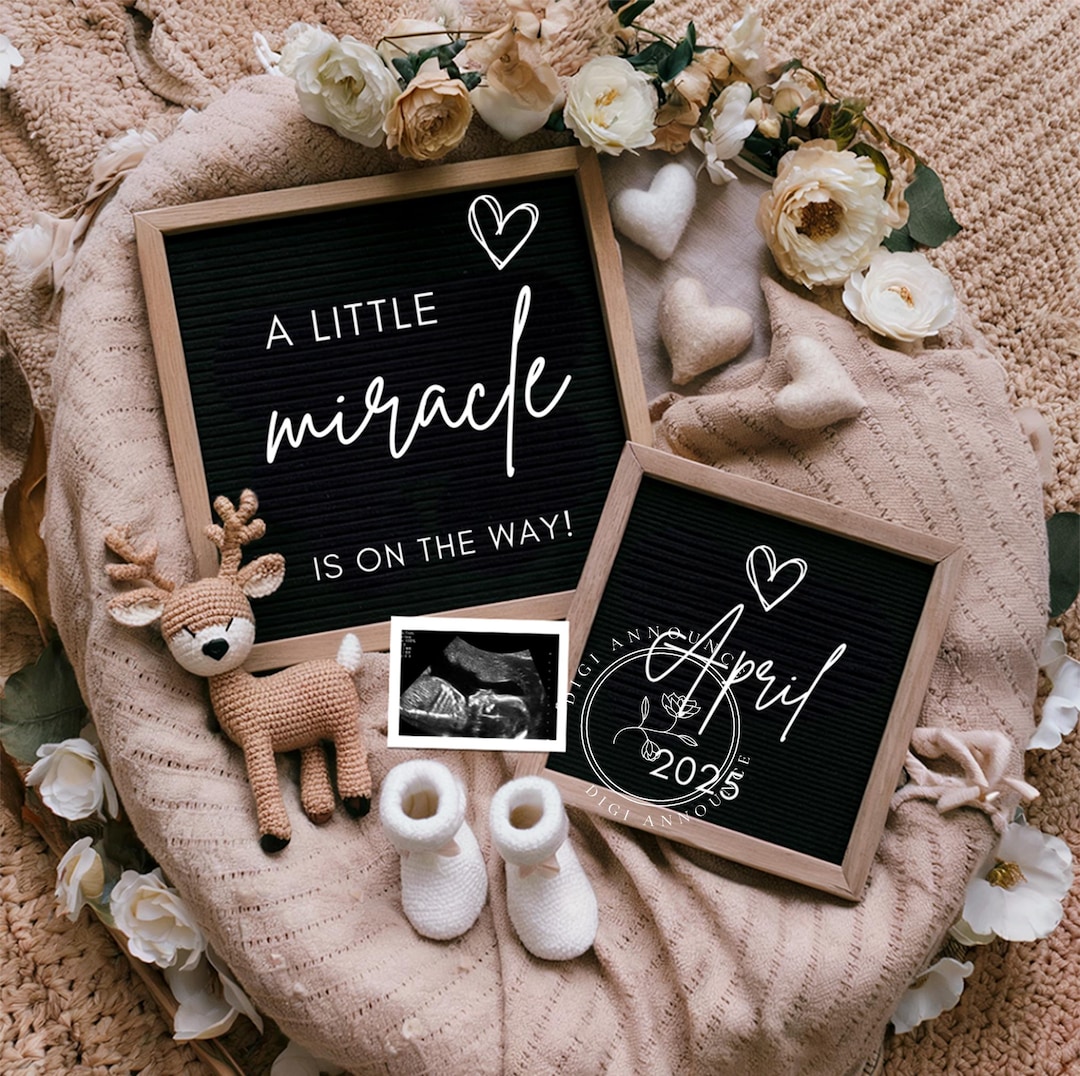 Neutral Pregnancy Announcement Digital Baby Announcement Little Miracle ...