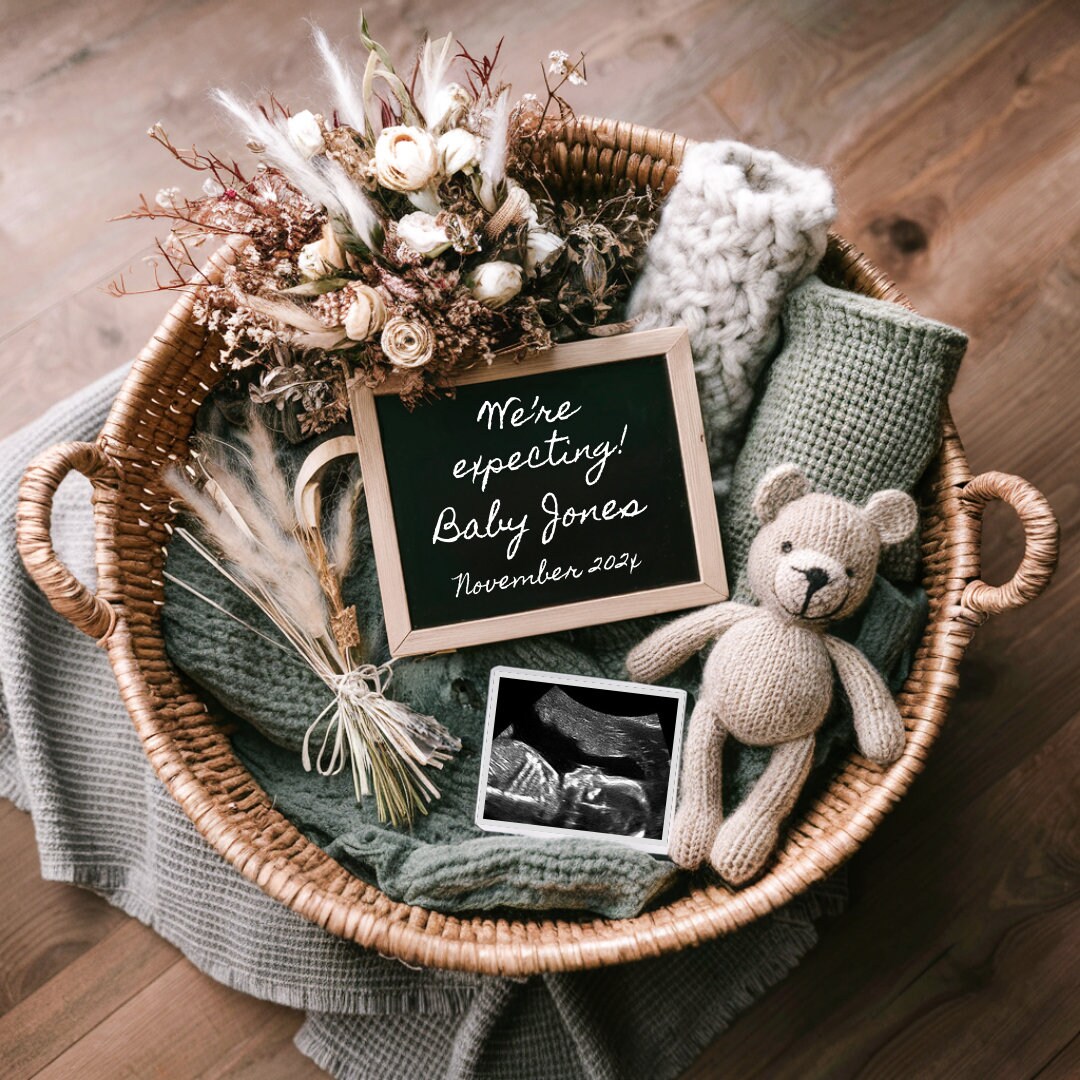 Gender Neutral Digital Pregnancy Announcement - Boho Baby Announcement ...