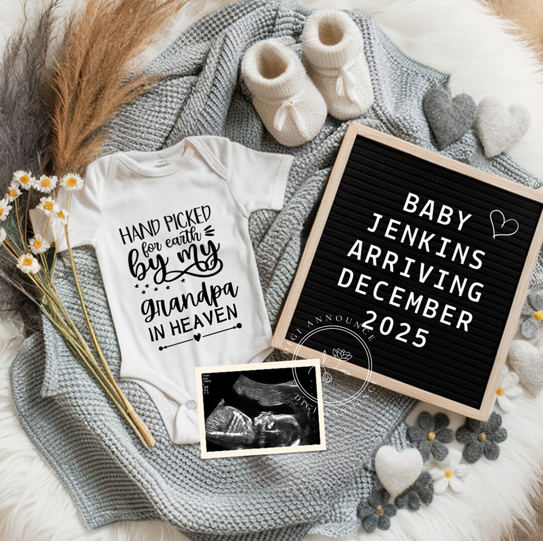HANDPICKED by My Grandpa in Heaven Pregnancy Announcement Digital Baby ...