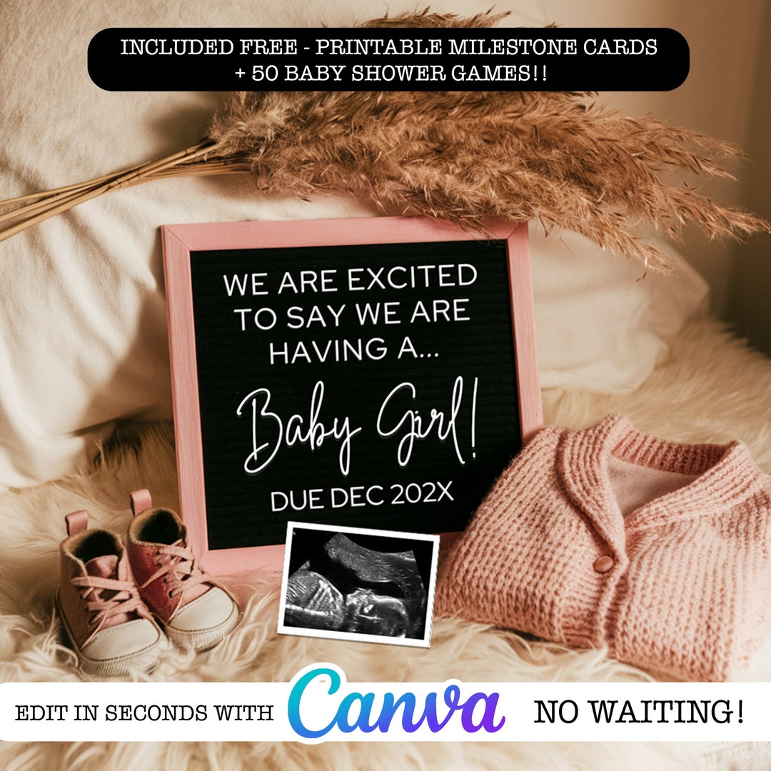 Girl Pregnancy Announcement Digital, It's a Girl Gender Reveal Baby ...