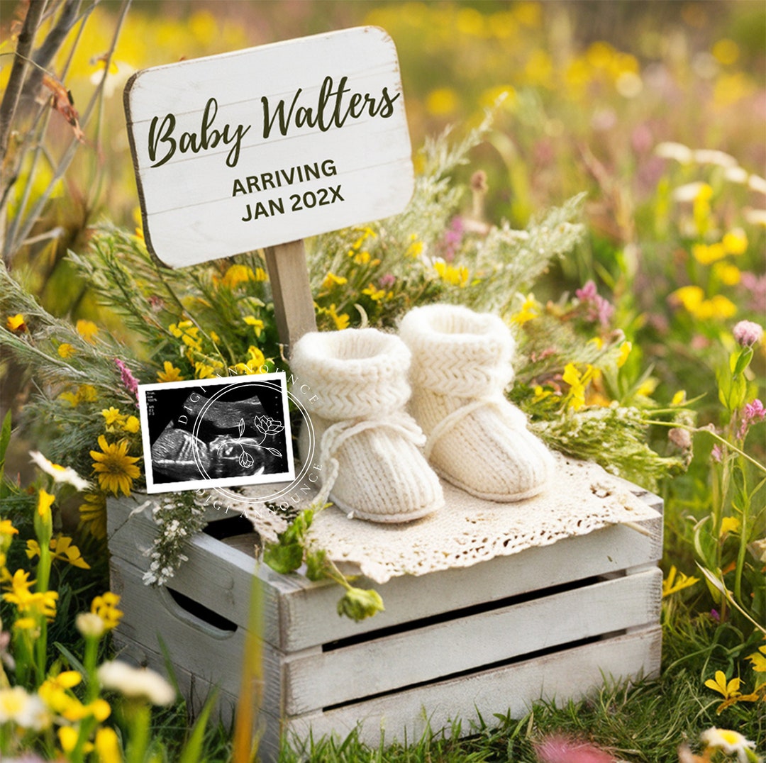 Simple Wildflower Digital Pregnancy Announcement, Growing Family Baby ...