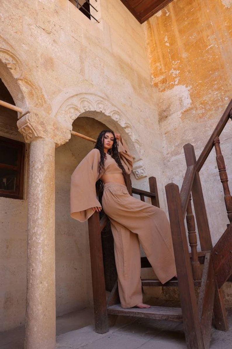 Beige Women Boho Pant Suit,yoga Pants,loose Fitting Pants,rave Outfit ...