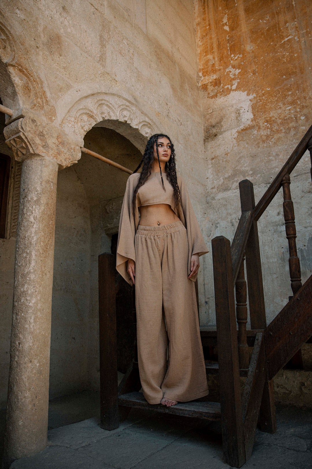 Beige Women Boho Pant Suit,yoga Pants,loose Fitting Pants,rave Outfit ...