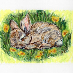 Baby Bunny 5in by 7in Art Print Oil Pastel Cute Spring Original Artwork ...