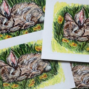 Baby Bunny 5in by 7in Art Print Oil Pastel Cute Spring Original Artwork ...