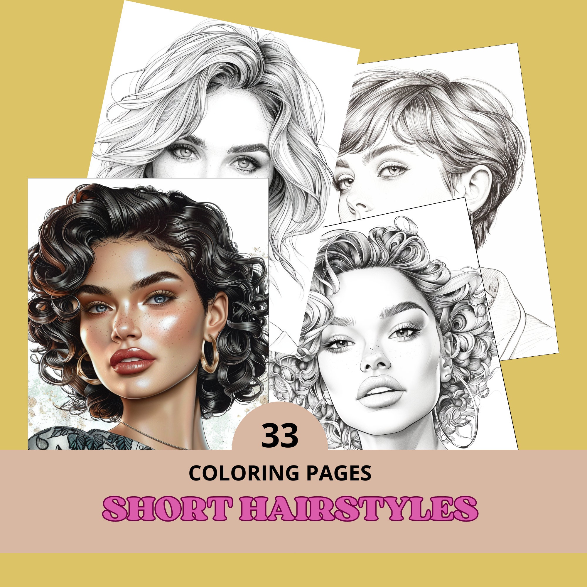 Women's Hairstyles Coloring Pages, Adult & Teens Coloring Book ...