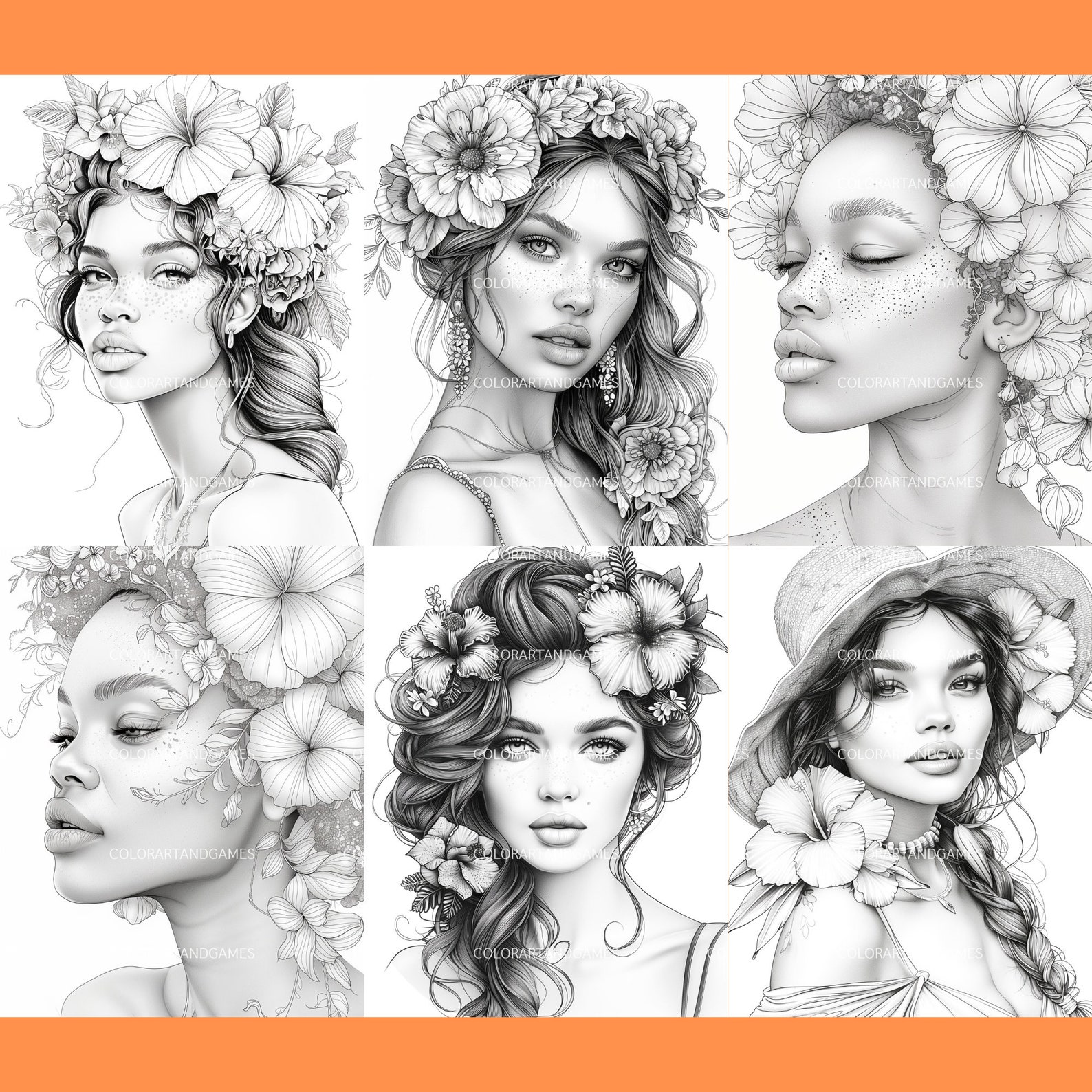 Hawaiian Woman Coloring Pages, Adult & Teens Coloring Book, Flower Hair ...