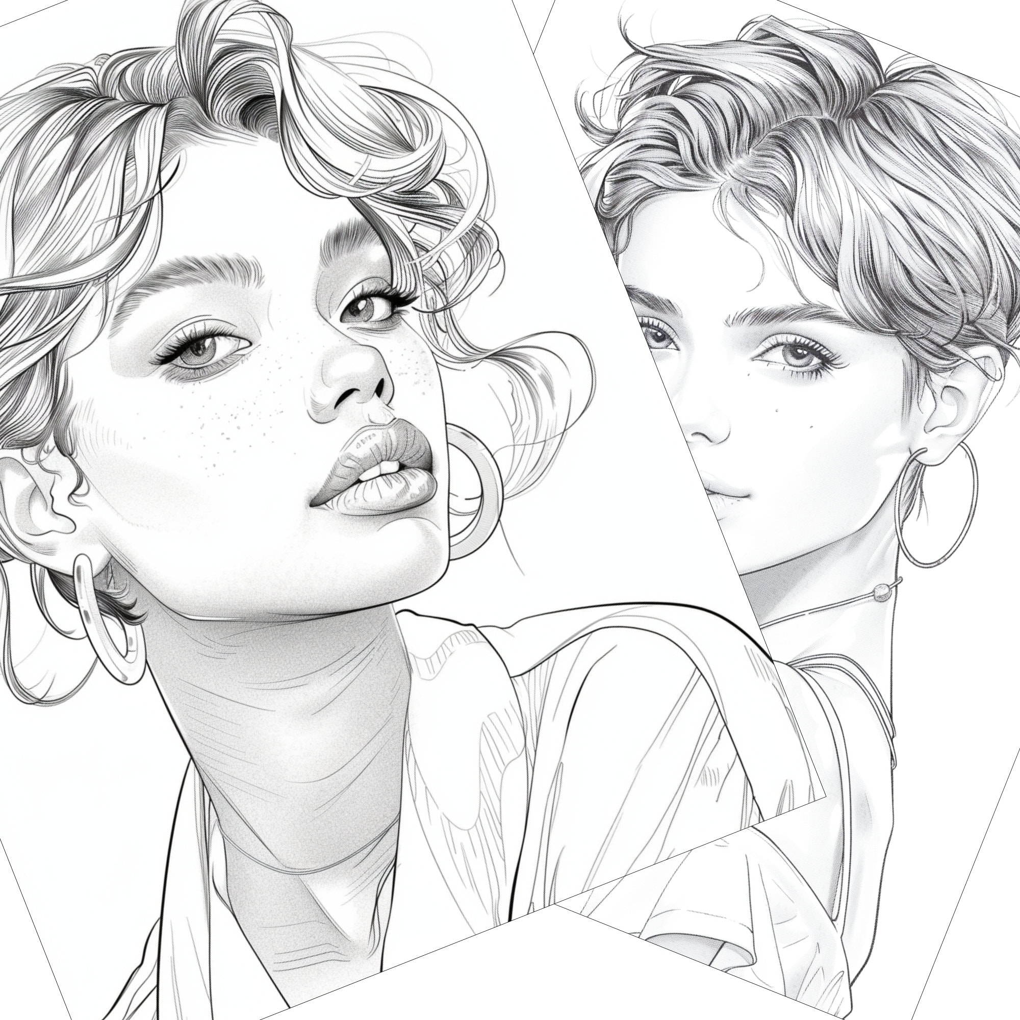 Women's Hairstyles Coloring Pages, Adult & Teens Coloring Book ...