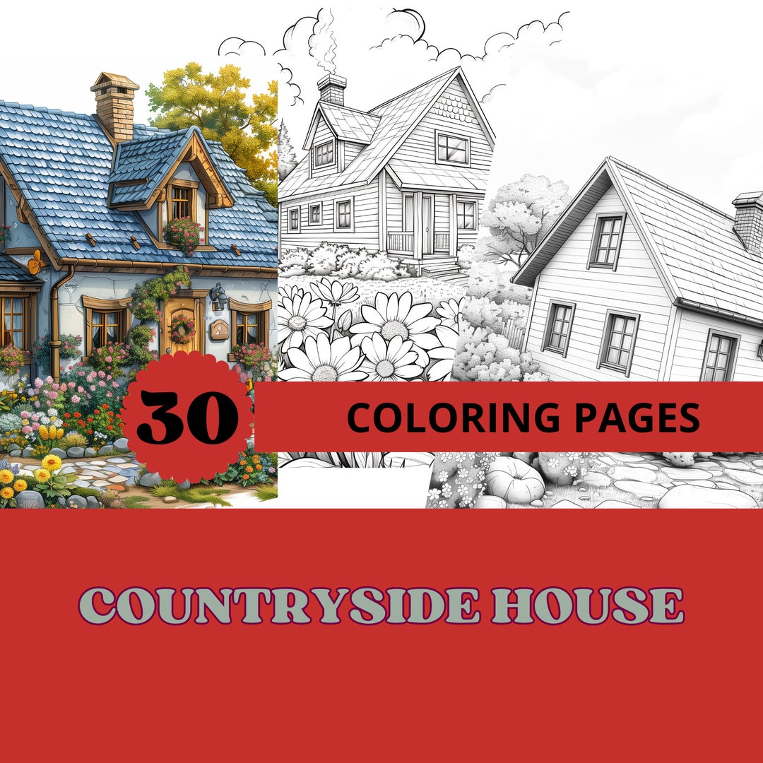 Countryside House Coloring Pages, Adult & Teens Coloring Book ...