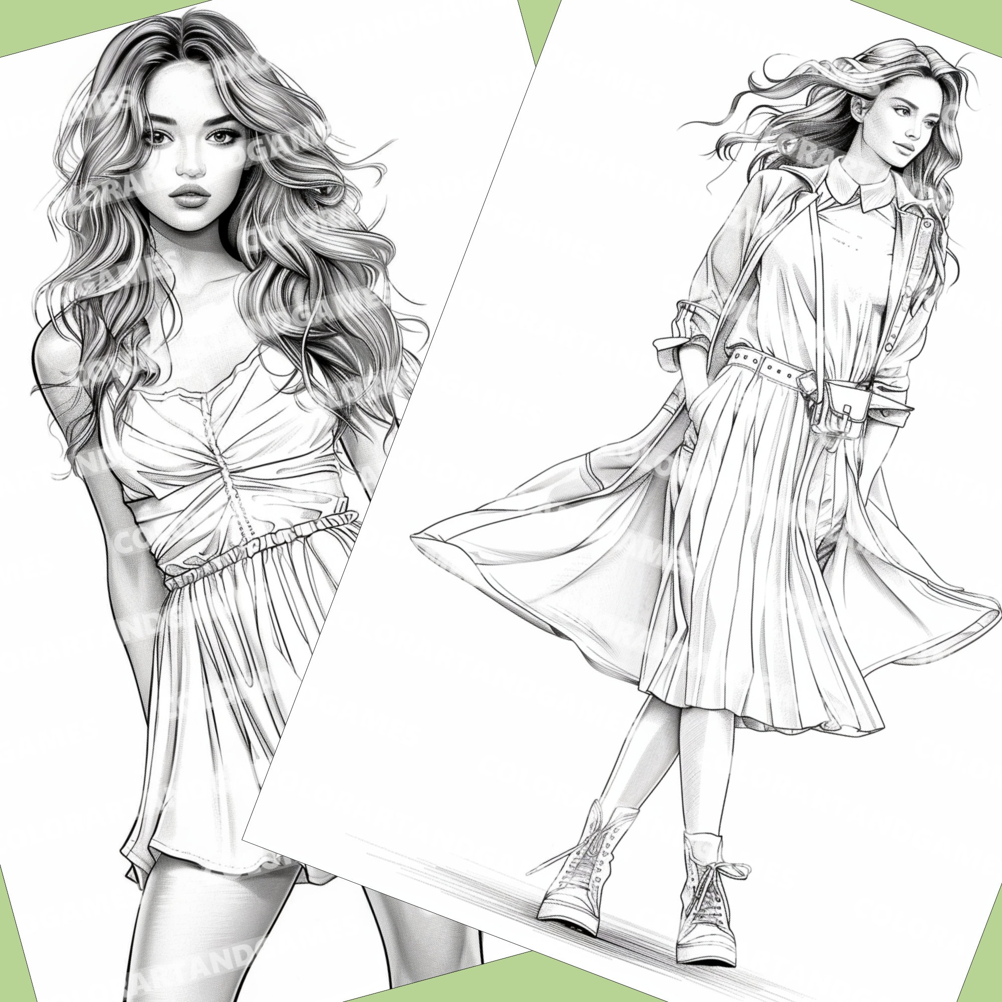 Fashion Girls Coloring Pages, Adult and Teens Coloring Book, Printable ...