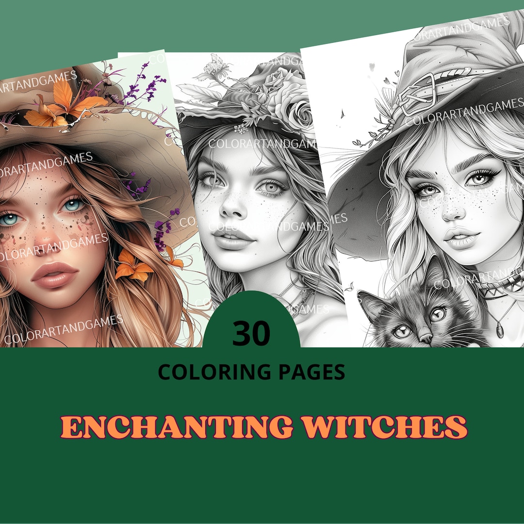 Enchanting Witch Coloring Pages, Adult & Teens Coloring Book, Halloween ...