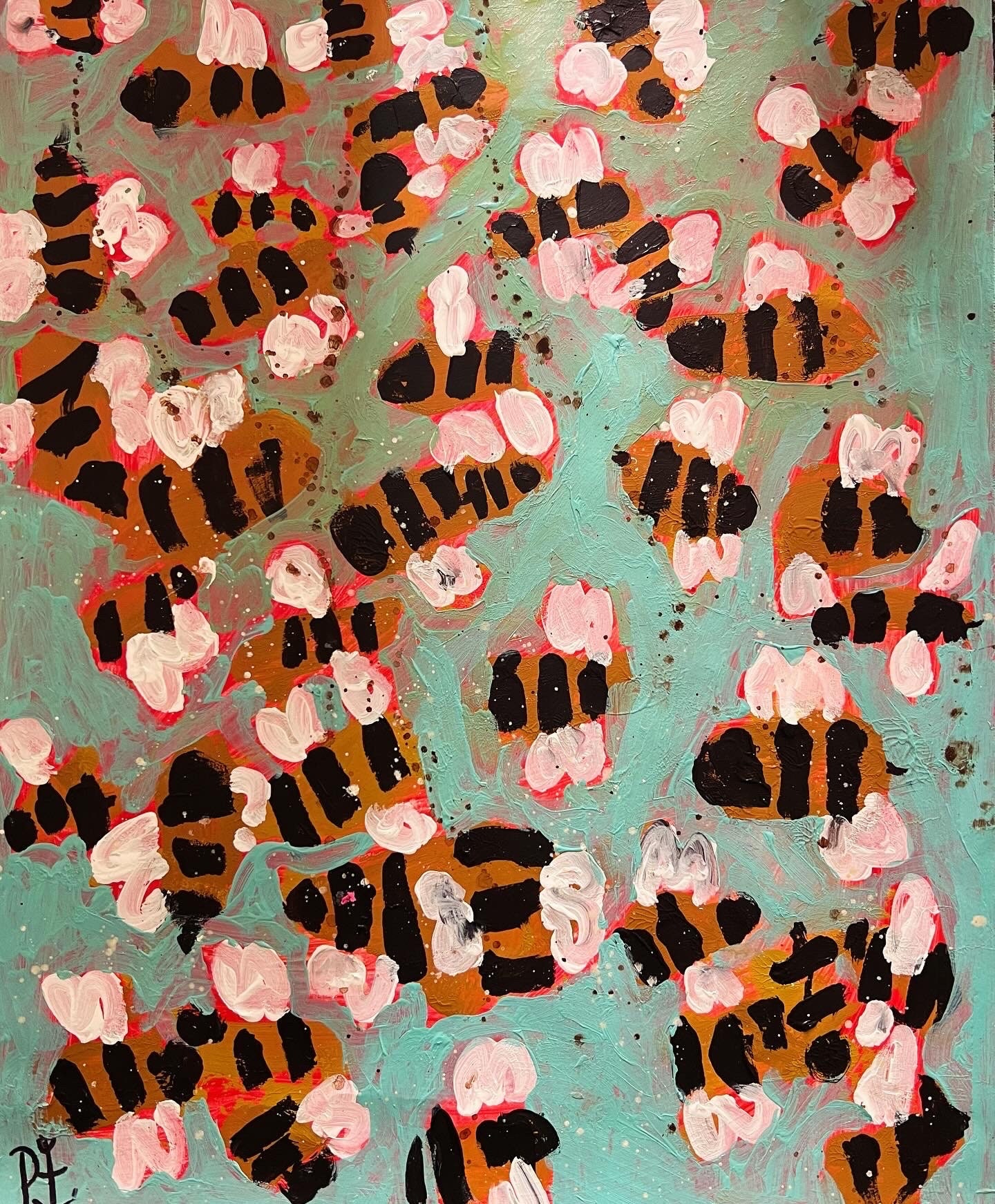 BEE Amazing Turquoise Gallery Wall Artist Abstract Bees Hive Blue ...