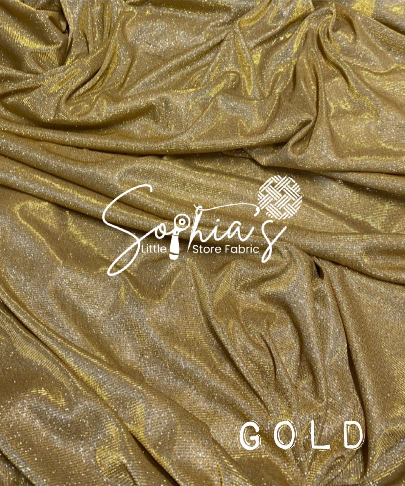 Gold Shimmer Fabric by Yard, 2-way Stretch Glitter Fabric | Luxury ...