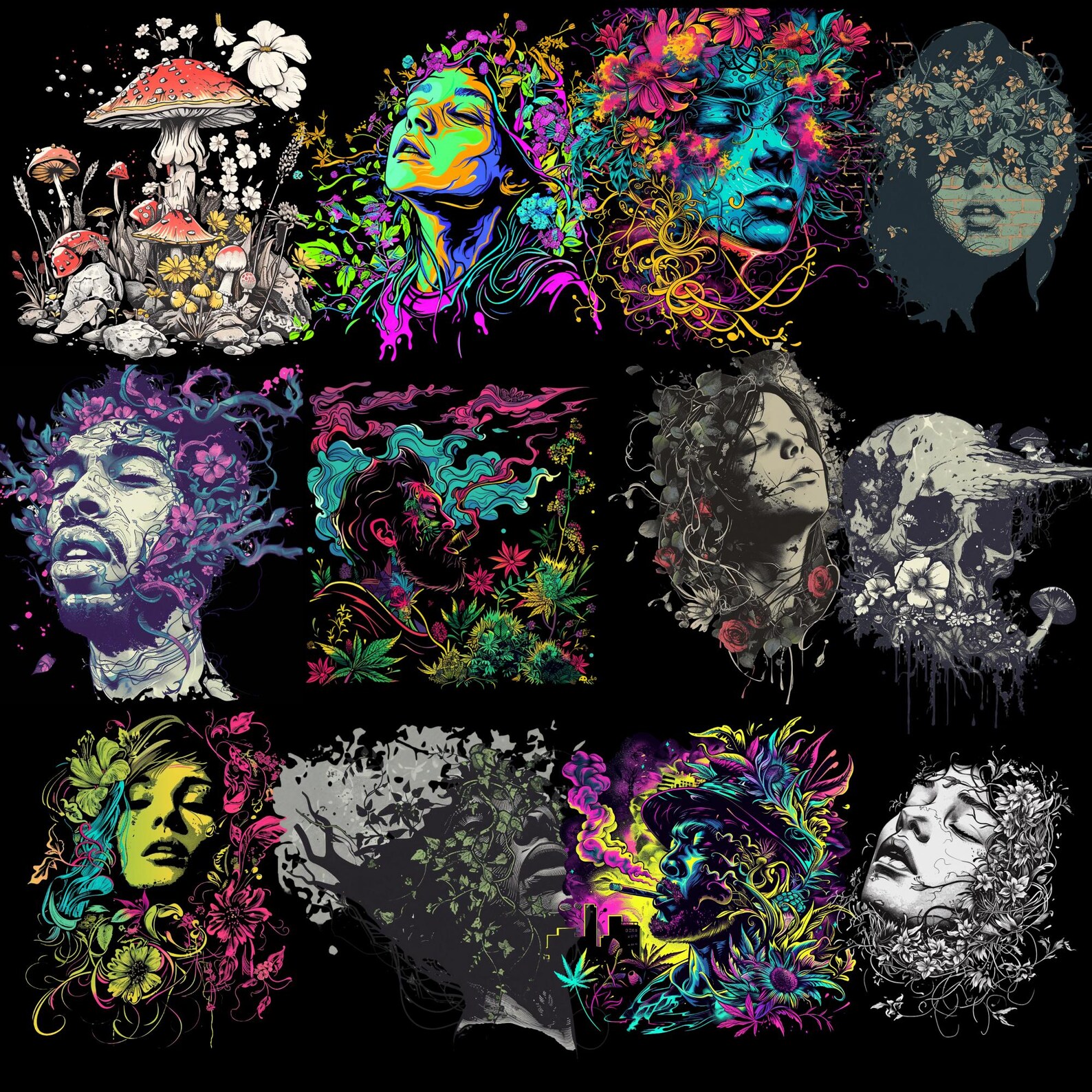 Trippy Psychedelic Art PNG Bundle | Colorful Designs (instant Download ...