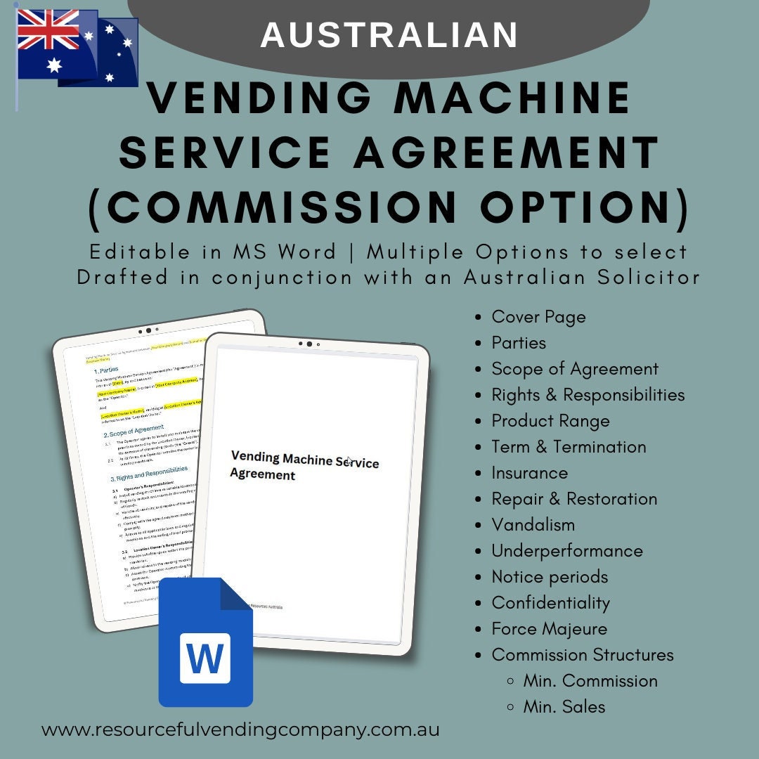 Australian Vending Machine Service Agreement With Commission Schedule ...