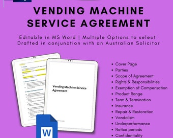 Vending Machine Full Service Contract Site Agreement, EDITABLE in Word ...