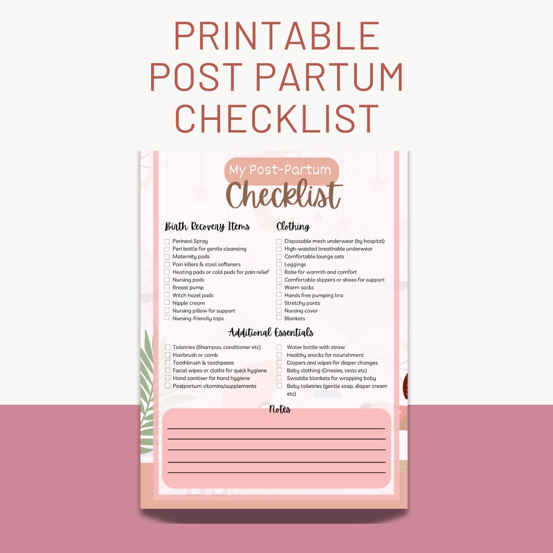 Postpartum Printable Checklist Postpartum Essentials Postpartum Selfcare Digital Download Post ...
