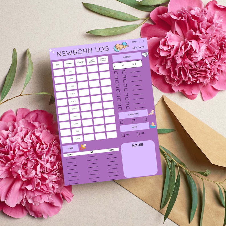 Newborn Daily Care Log Breastfeeding Tracker Baby Care Log Printable ...
