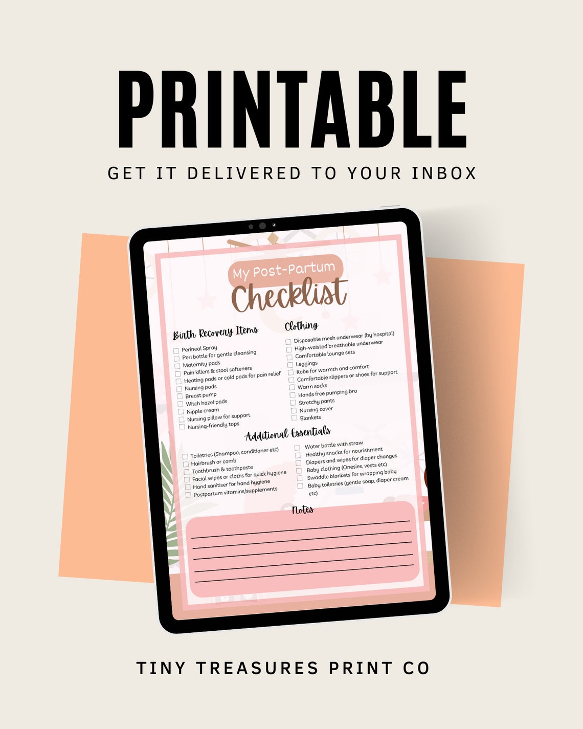 Postpartum Printable Checklist Postpartum Essentials Postpartum Selfcare Digital Download Post ...