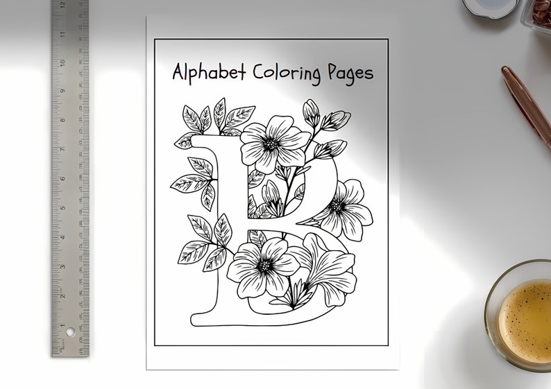 Black and White Alphabet Coloring Pages With Illustrative Design 21x29 ...