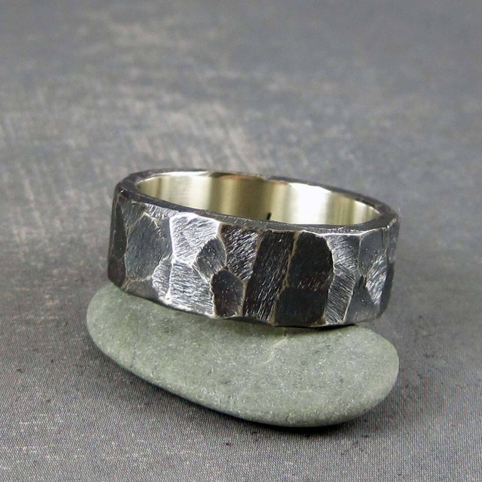 Rustic Mens Wedding Band Custom Engraved 8mm Rough Hewn - Etsy