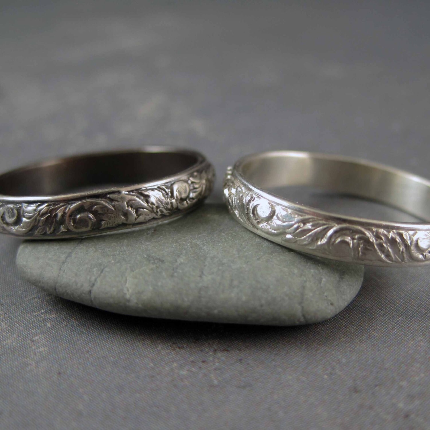 Floral Silver Band One Sterling Silver Ring Antique or | Etsy